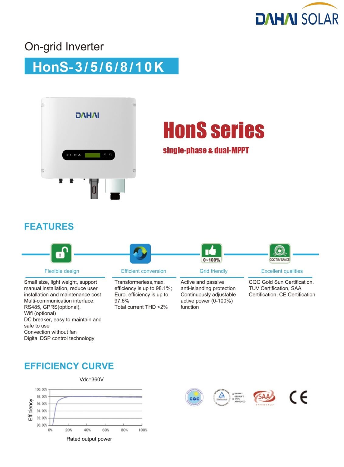 Dahai Single Phase on grid inverter 10KW - ERRA SOLAR